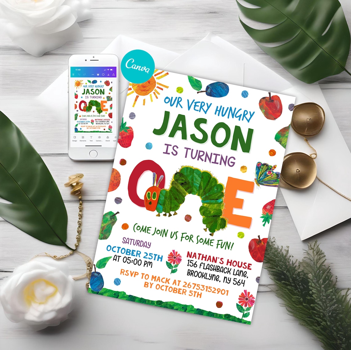 Very Hungry Caterpillar First Birthday Invitation, Hungry Caterpillar ...