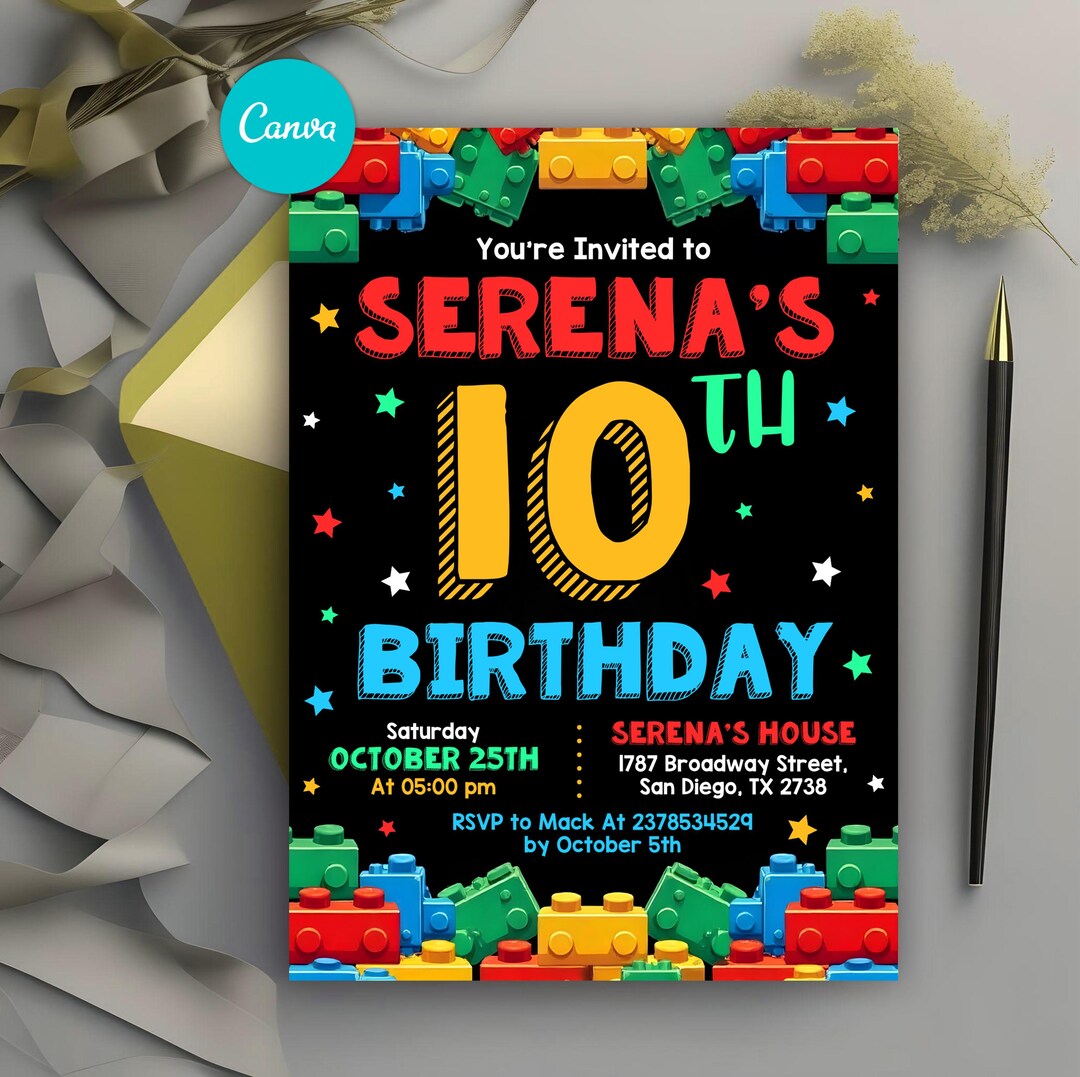 Editable Building Blocks Invitation, Building Blocks Birthday Invite ...