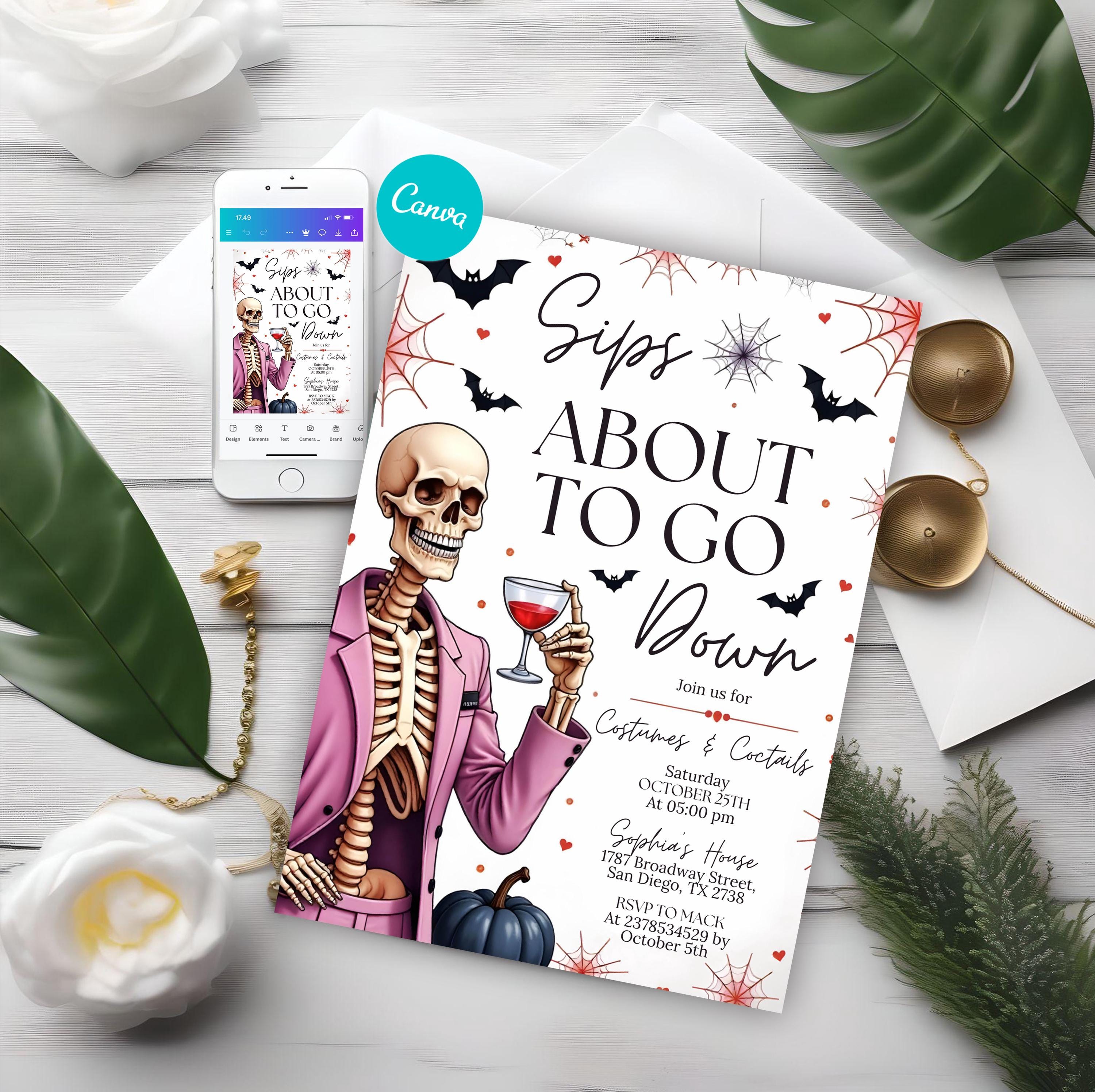 Editable Halloween Cocktail Party Invitation, Sips About to Go Down ...