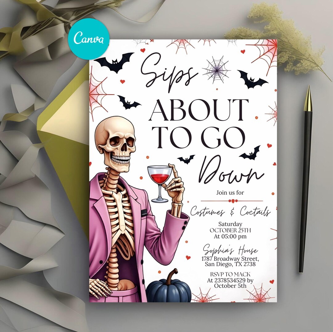 Editable Halloween Cocktail Party Invitation, Sips About to Go Down ...