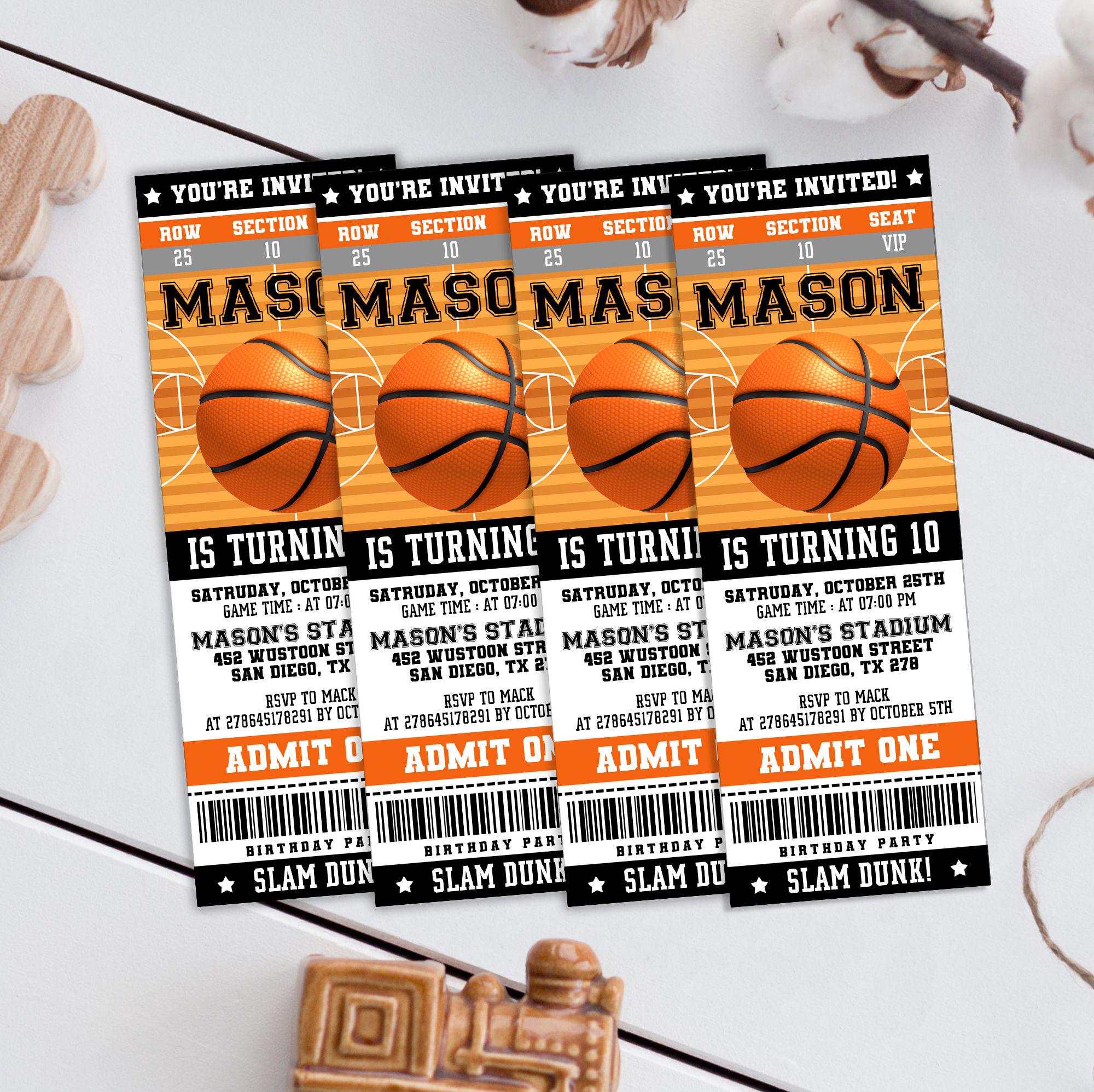 Basketball Birthday Party Invitation, Sports Ticket Invitation, Any Age ...