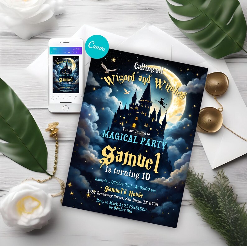 Wizards Witches Birthday Invitation, Magic Wizardry Castle Birthday ...