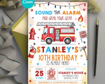 Fire Truck Birthday Invitation, Firetruck Invitation, Fire Engine ...