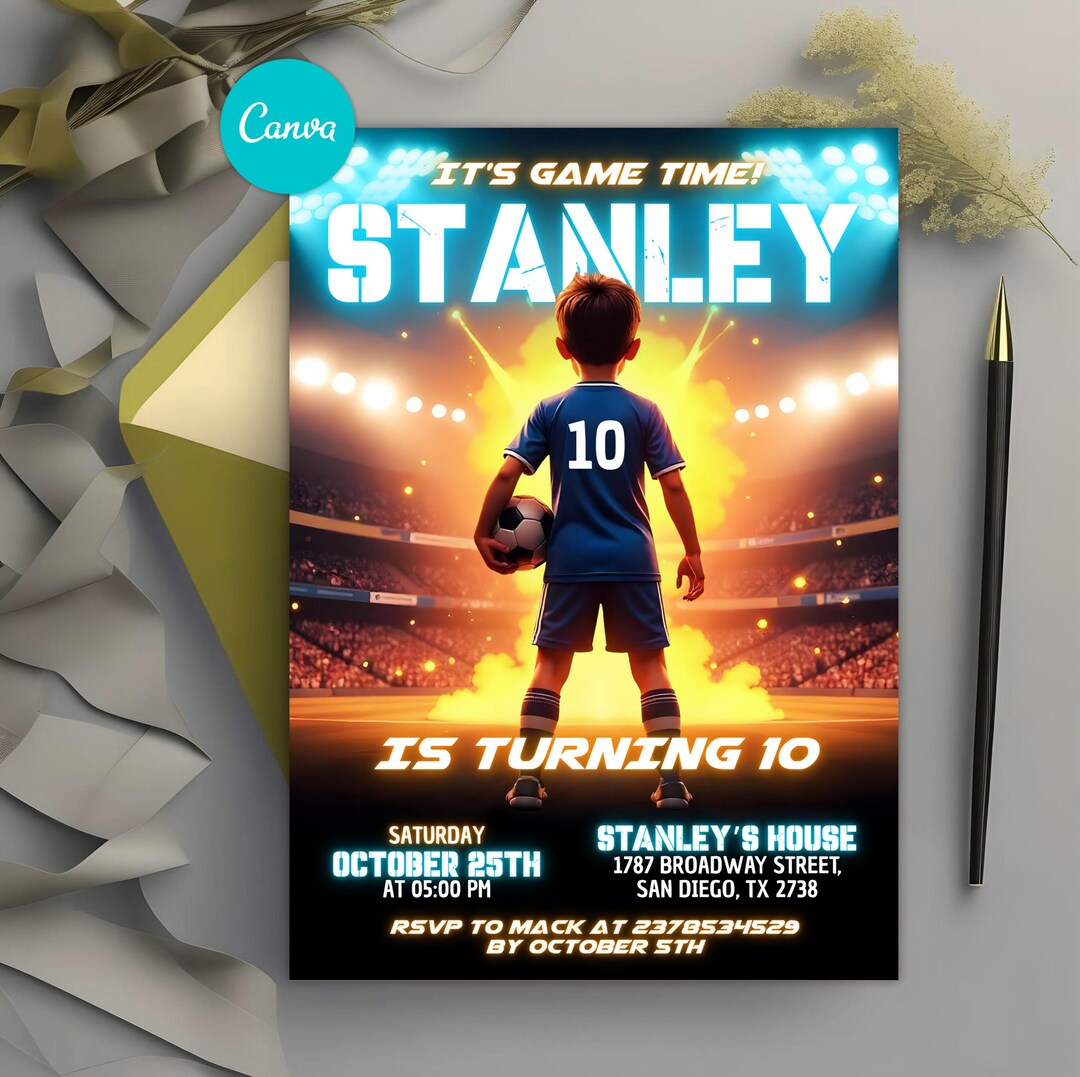Soccer Birthday Invitation | Sports Stadium Party Invite | Editable ...
