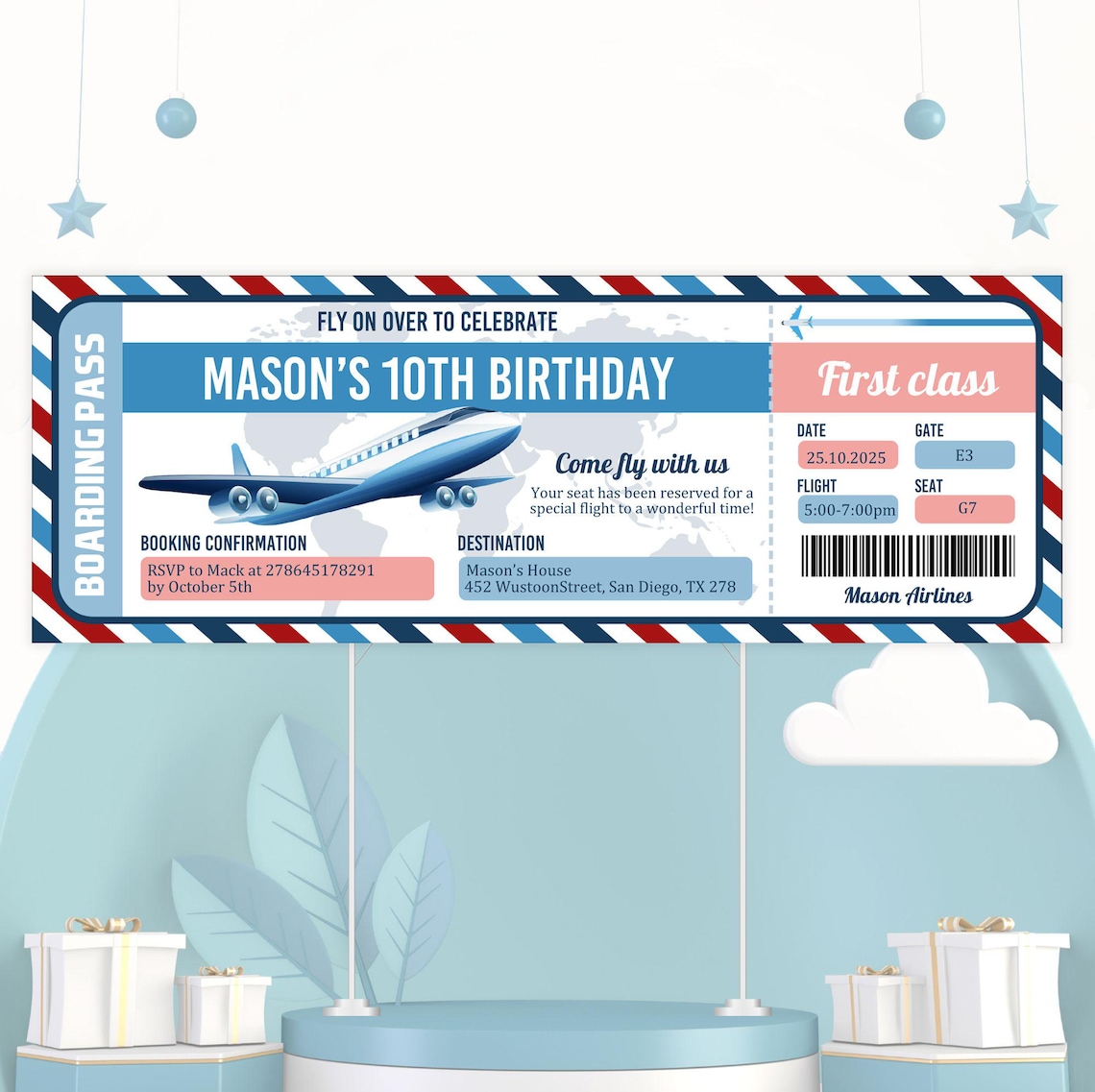 Editable Airplane Ticket Invitation, Plane Birthday Party Invitation ...