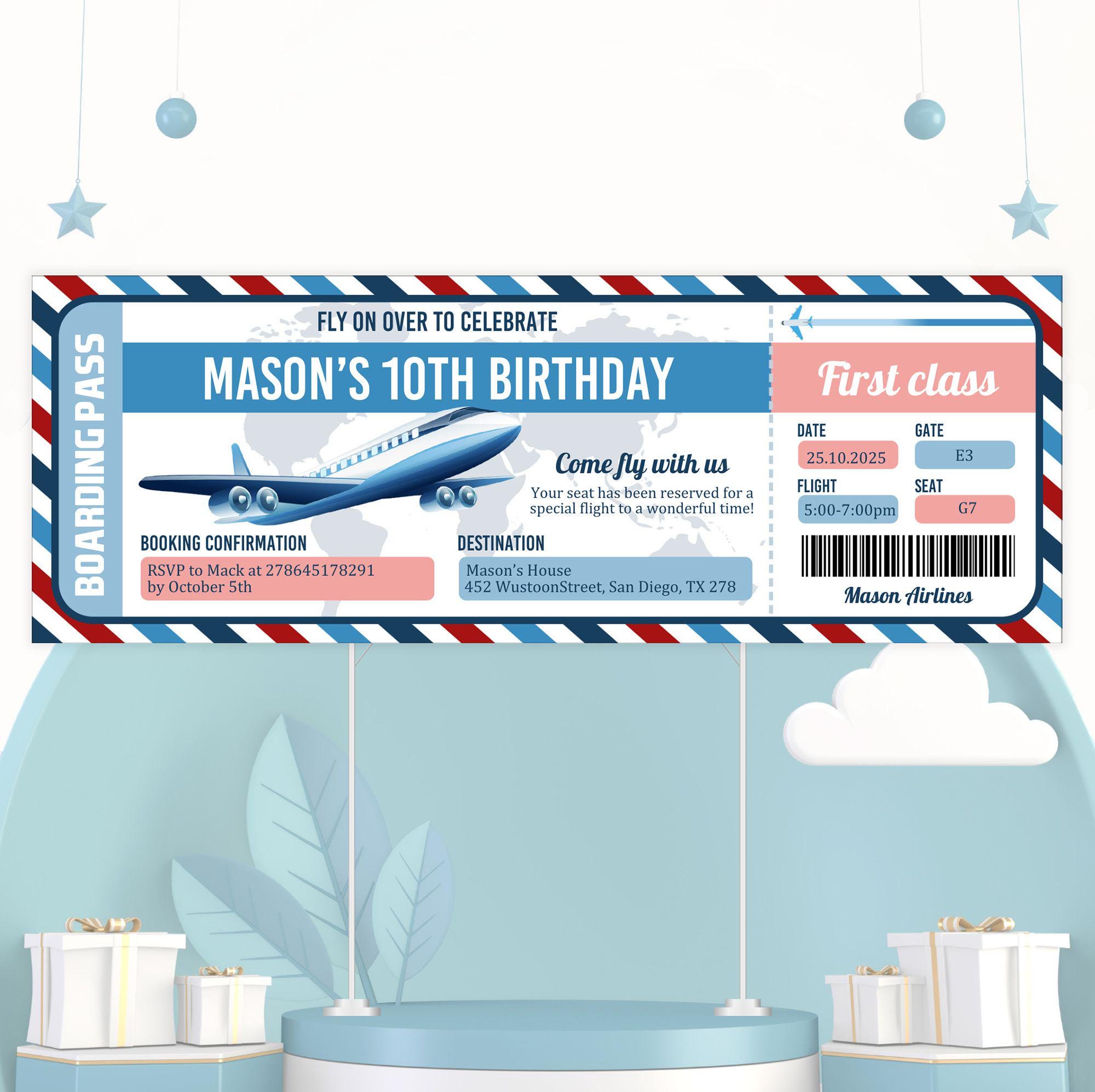 Editable Airplane Ticket Invitation, Plane Birthday Party Invitation ...