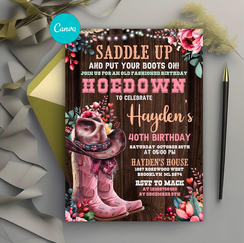 Western Hoedown Birthday Party Invitation, Saddle up and Put Your Boots ...