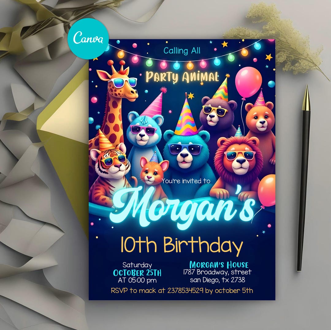 Party Animals Birthday Invitation, Calling All Party Animals, Fun ...