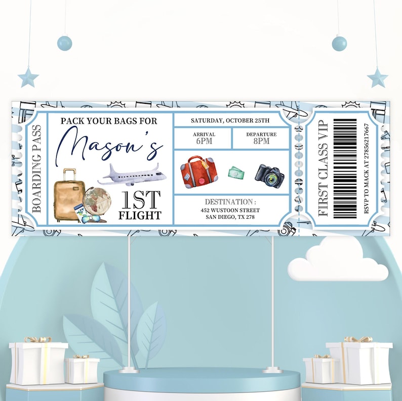 Editable Boarding Pass Ticket Invitation, Airplane Birthday Party ...