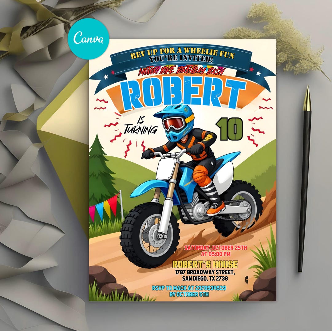 Editable Motorbike Invitation, Dirt Bike Birthday Invitation, Dirt Bike ...