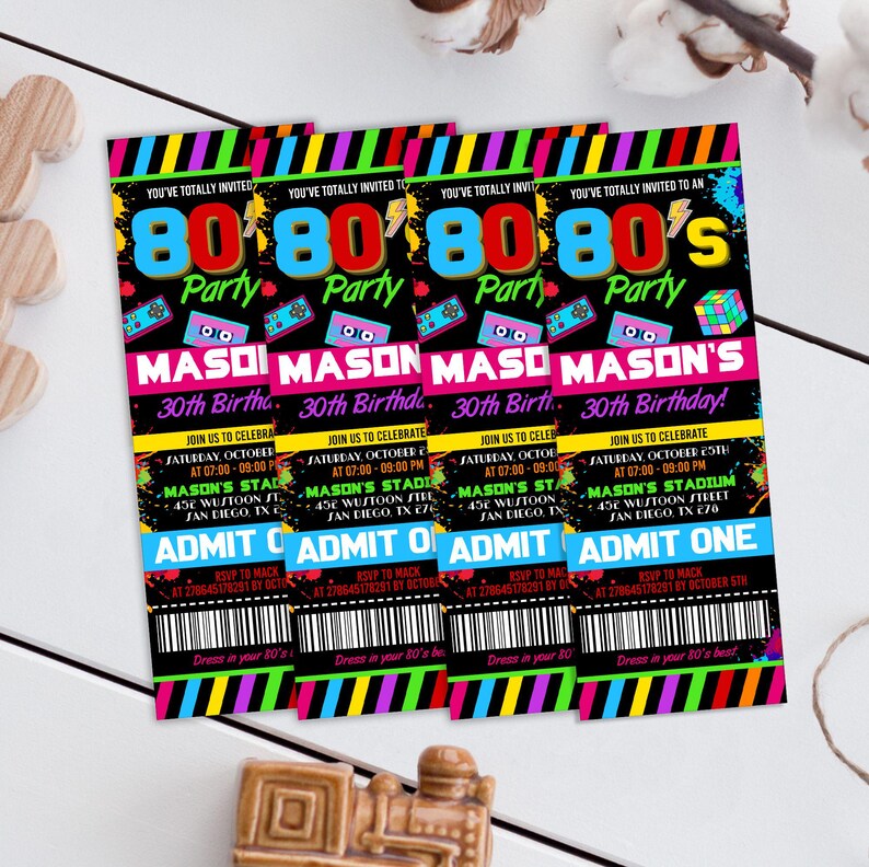 Editable 80s Party Invitation, 80s Ticket Invitation, 80s Birthday ...