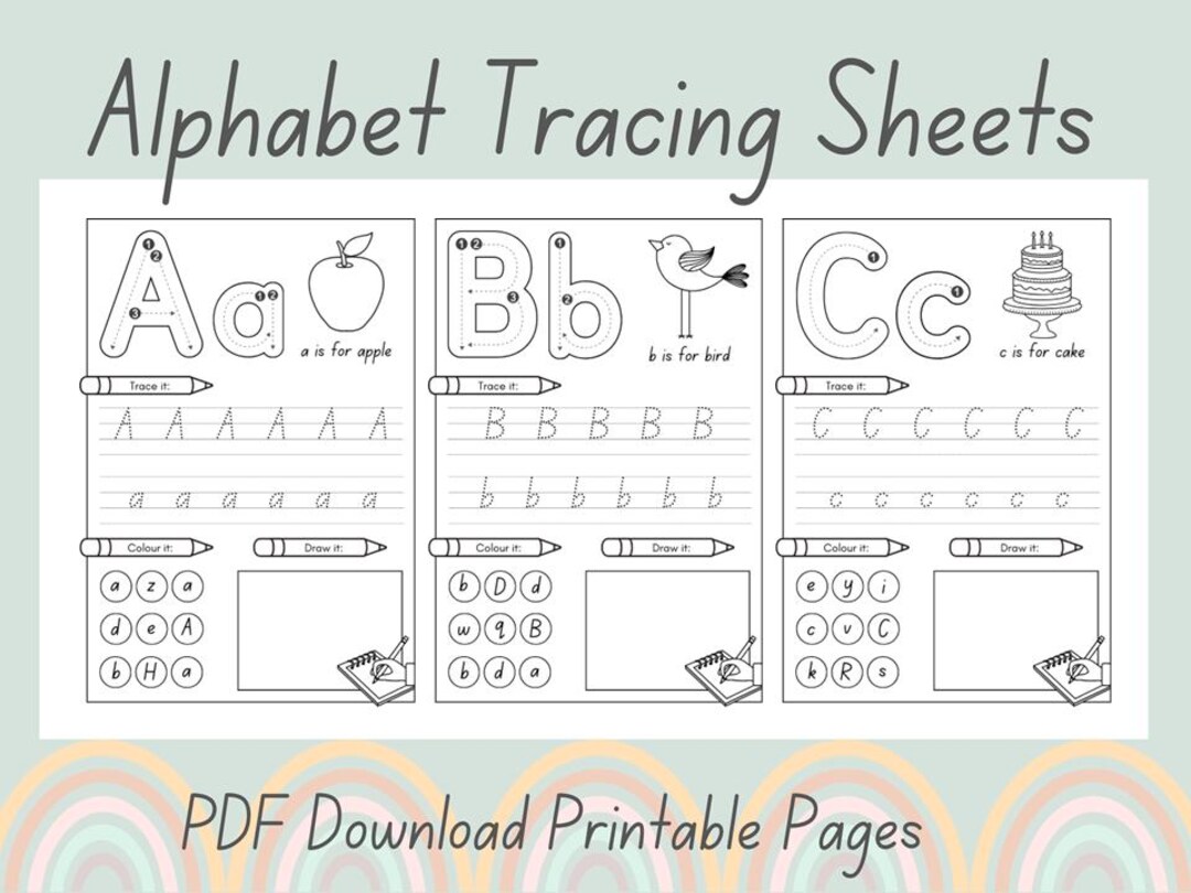 26 Alphabet Tracing Pages, Learning ABC, Downloadable Pages, Phonics ...