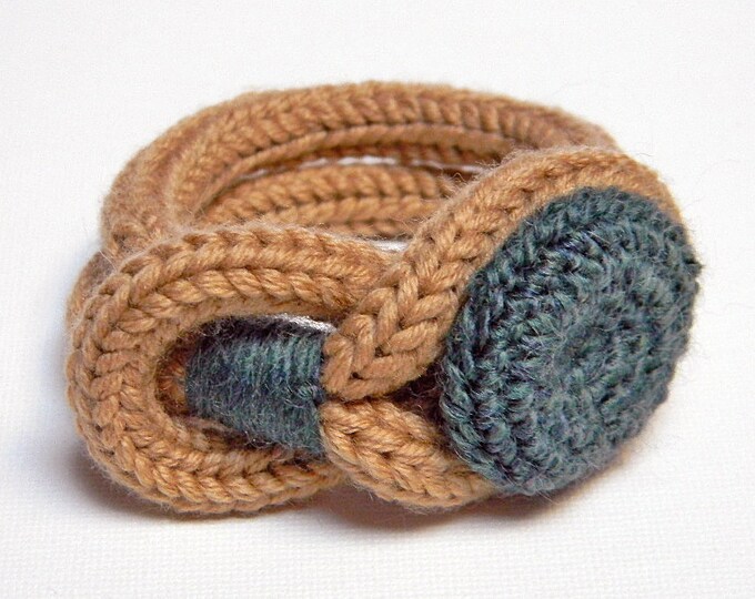 Knitted Wool Bracelet, Camel Beige and Petrol Green - NOEMI - Ready to ...