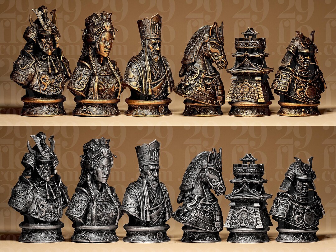 Japanese Samurai Chess Pieces, Set of 3D Printed Shogun Figures, Feudal ...