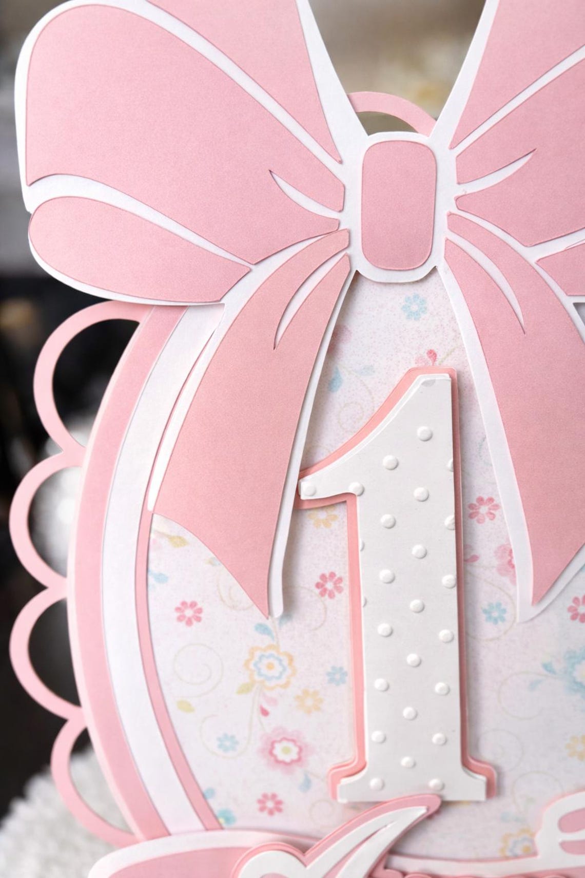 First Birthday Cake Topper Girl, Personalized Pink Bow Number 1 Topper ...