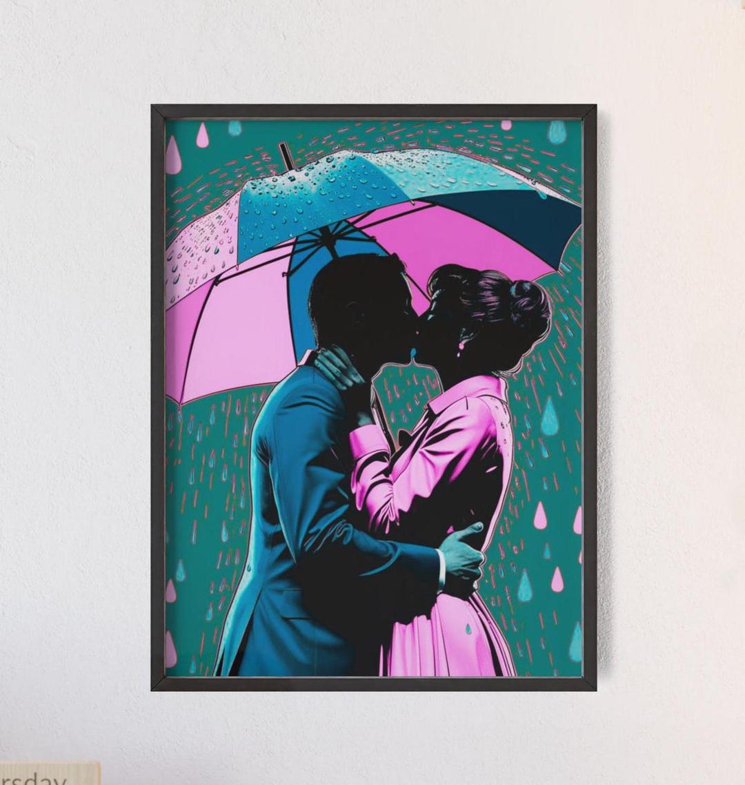 Kissing Couple Poster, Romantic Poster, Wooden Frame, Kissing Art, Wall ...