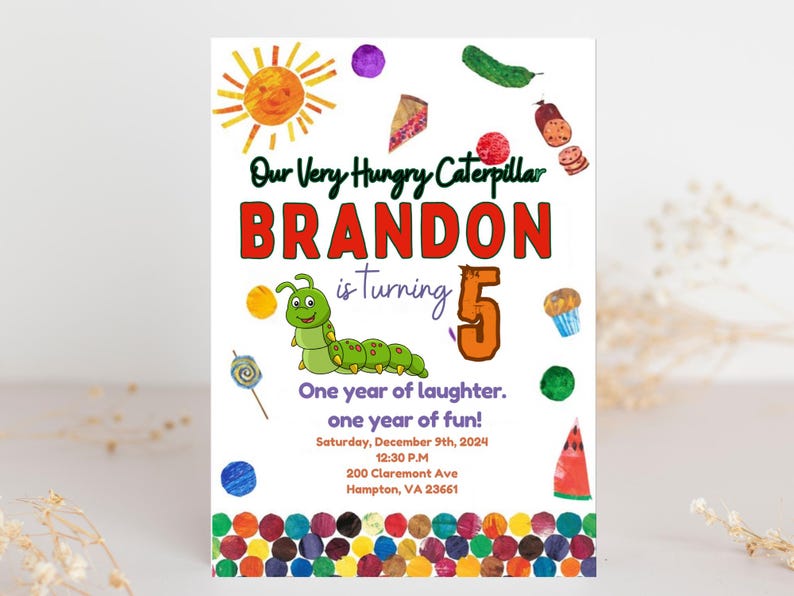 Editable the Very Hungry Caterpillar Birthday Invitation, Canva ...