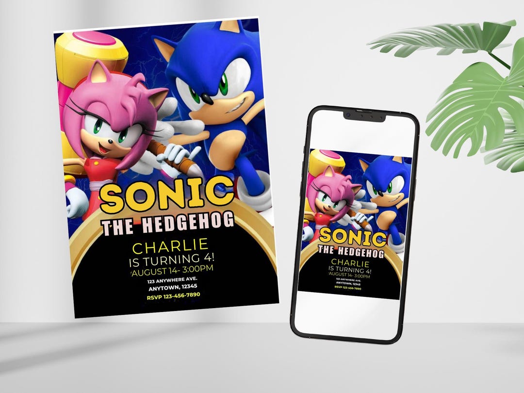 Sonic Birthday Invitation, Super Hedgehog Boys Party Invite, Super ...