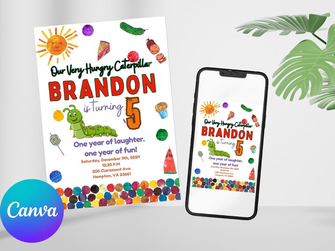 Editable the Very Hungry Caterpillar Birthday Invitation, Canva ...