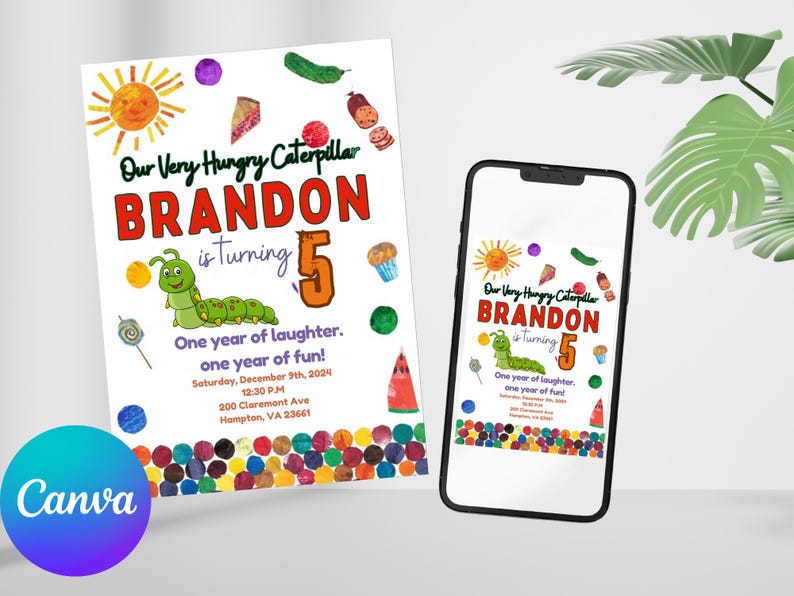 Editable the Very Hungry Caterpillar Birthday Invitation, Canva ...