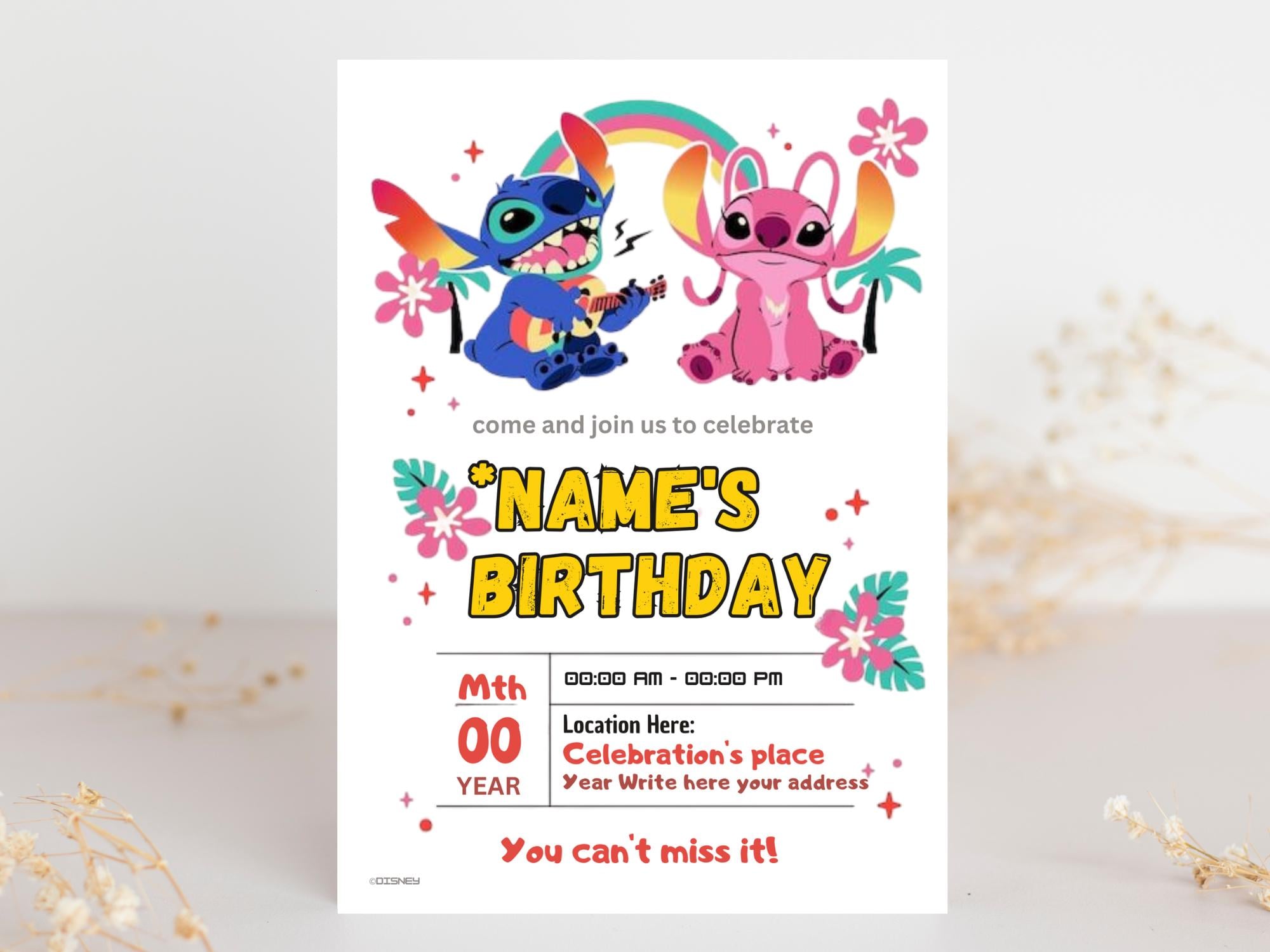 Stitch and Angel Birthday Invitation, Editable Printable Template ...