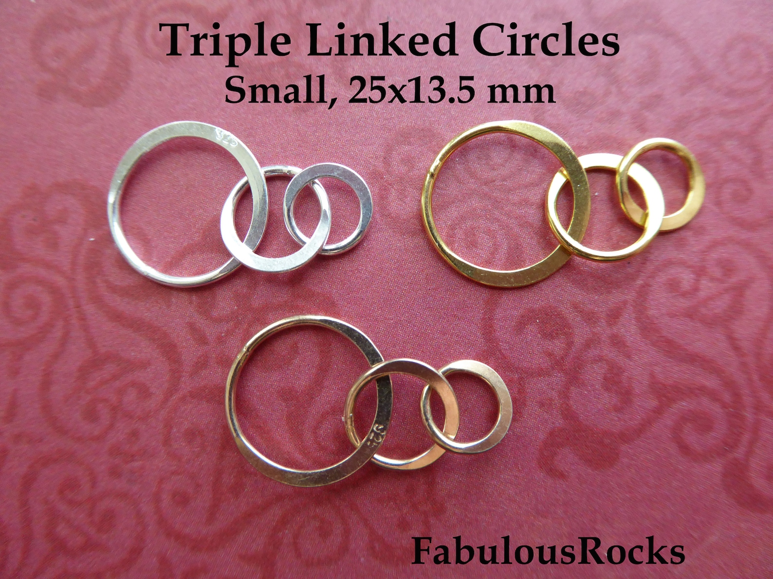 24k Gold Vermeil Triple Circle Link, Jewelry Making Supply (34x17 Mm ...