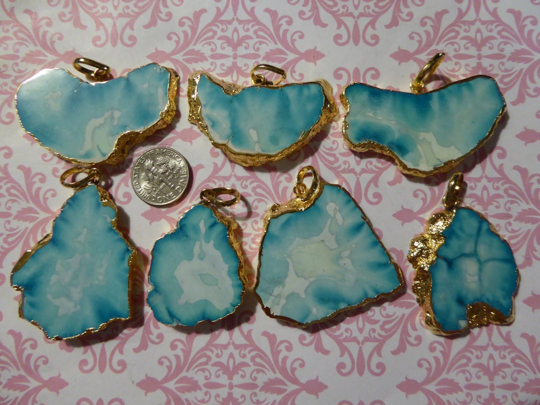 Shop Sale,, 1 2 5 Pcs, Howlite TURQUOISE Slab Pendant Charm, 24k Gold ...