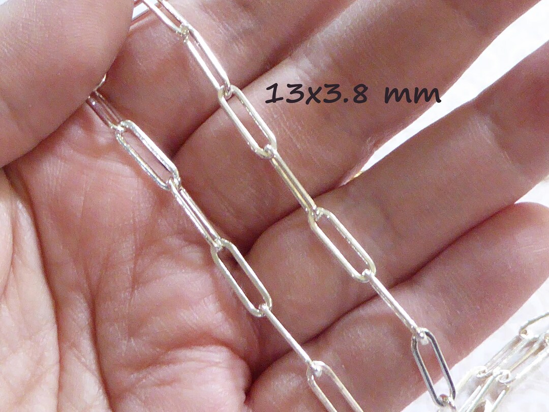Sterling Silver Paper Clip Chain, 13x3.8 Mm Large Flat Rectangle Drawn ...