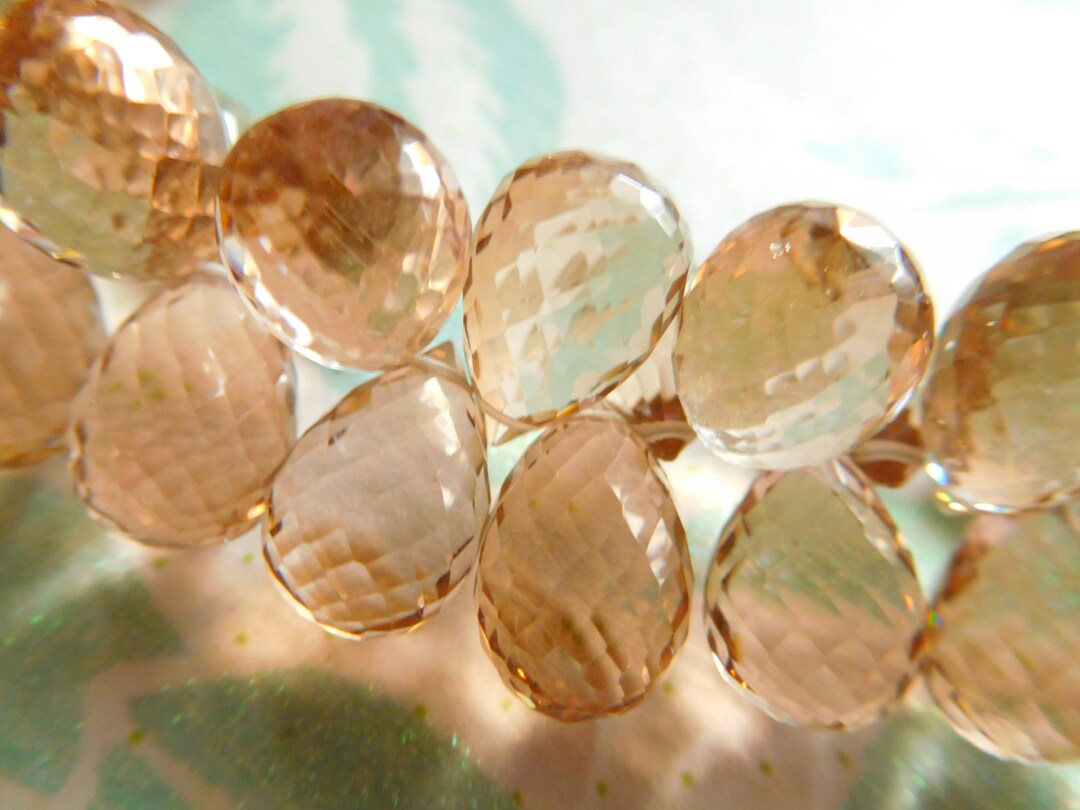 Champagne Peach Quartz Teardrop Briolettes: Gemstone Beads (12-13.5 Mm ...