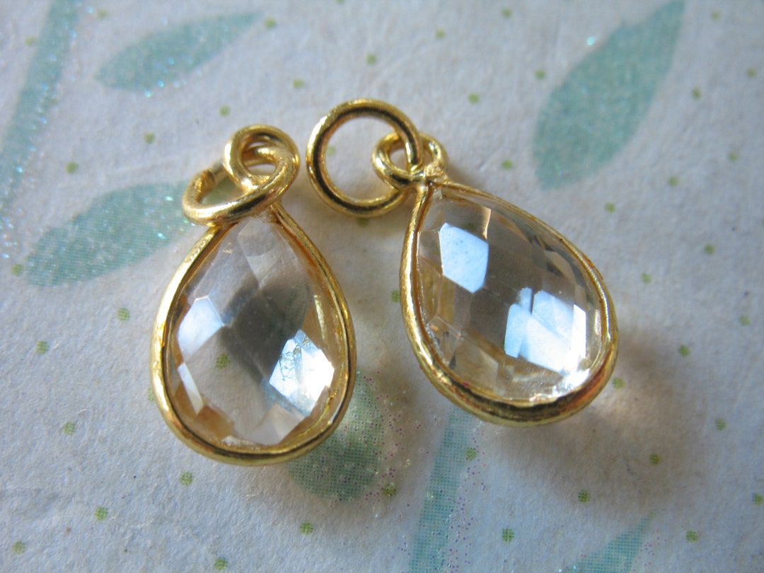 Crystal Quartz Charm Pendants Bezel Set Gem 14x8.25 Mm 24k - Etsy