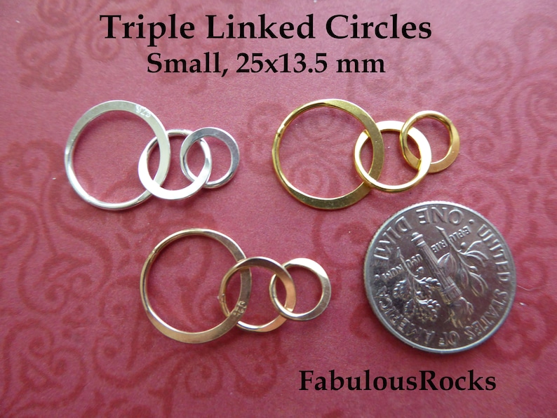 Sterling Silver Triple Circle Link Charm, Petite Gold Vermeil Pendant ...