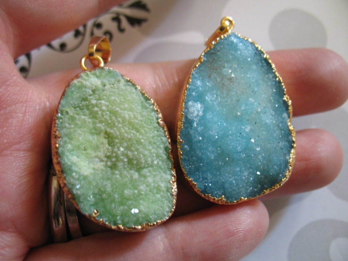 Clearance Sale..1 pc Druzy Quartz Pendant Charm Gold or | Etsy