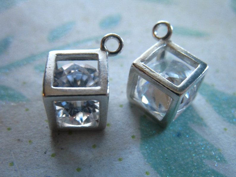 Crystal CUBE Charm Pendant 1 Pc 7x7 Mm Sterling Silver W/ - Etsy