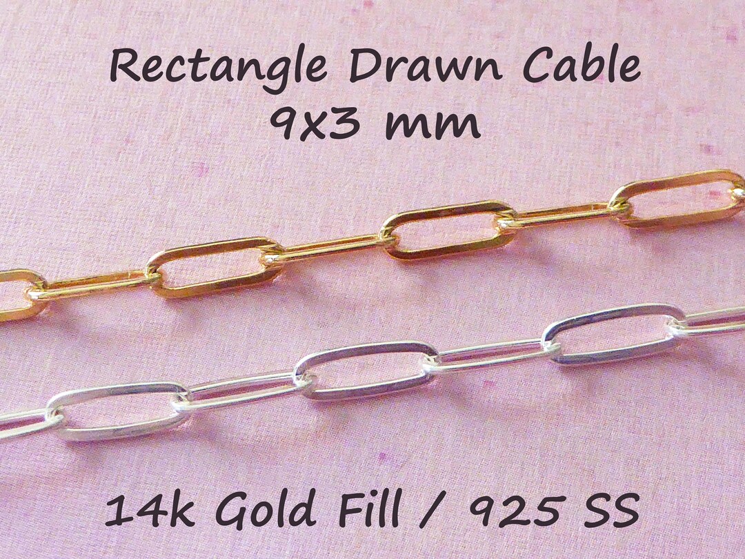 Elongated Drawn Cable Chain, 9x3 Mm Rectangle Paper Clip Necklace ...