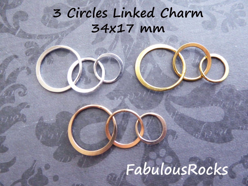 24k Gold Vermeil Triple Circle Link, Jewelry Making Supply (34x17 Mm ...