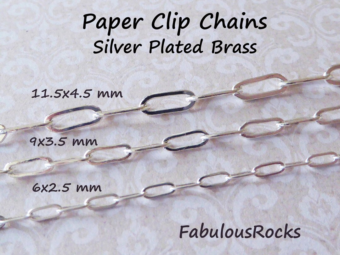 Silver Plated Paper Clip Chain: Bulk Jewelry Making Supplies (2.5-3.5-4 ...