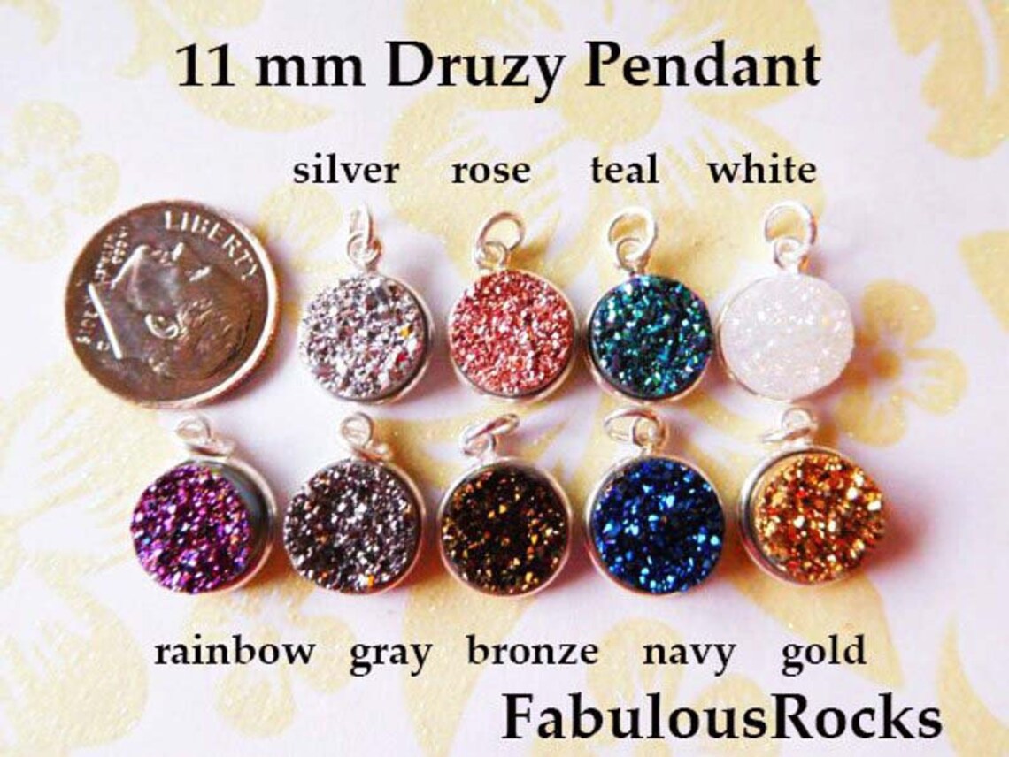 Drusy Pendant Druzy Charm Drusy Pendant Druzy Charm 11 Mm Round Druzy ...