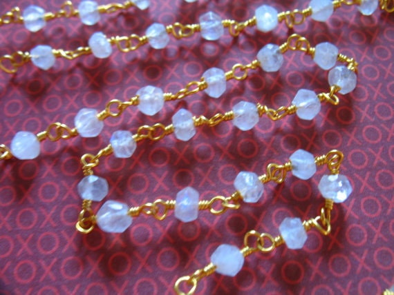 MOONSTONE Beaded Gemstone Chain Rosary Chain / Choose Silver - Etsy