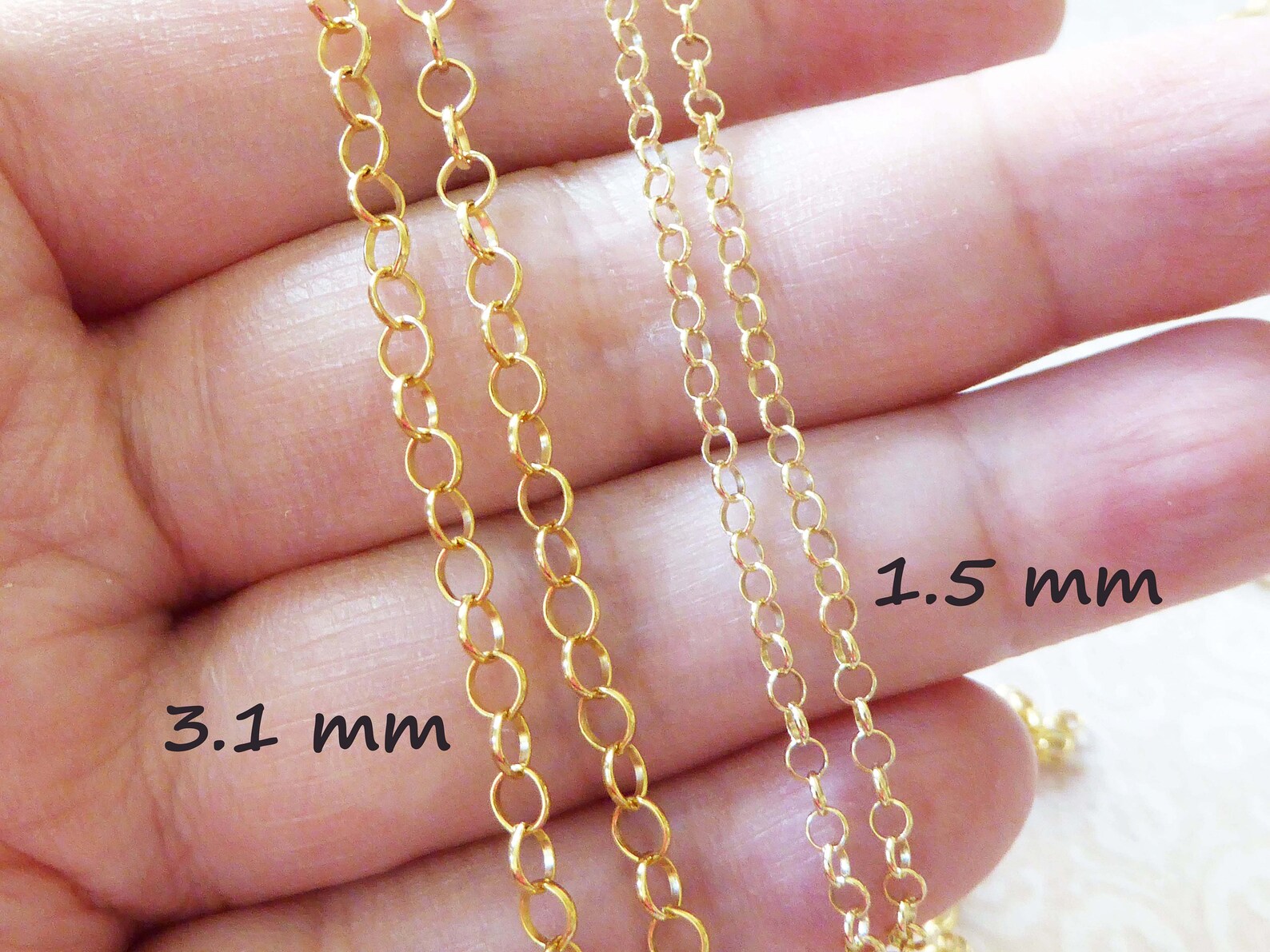1-50 Ft, 14k Gold Filled Chain, 1.5 Mm ROLO Necklace Chain, Unfinished ...