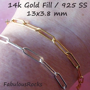 Sterling Silver Paper Clip Chain, 13x3.8 Mm Large Flat Rectangle Drawn ...