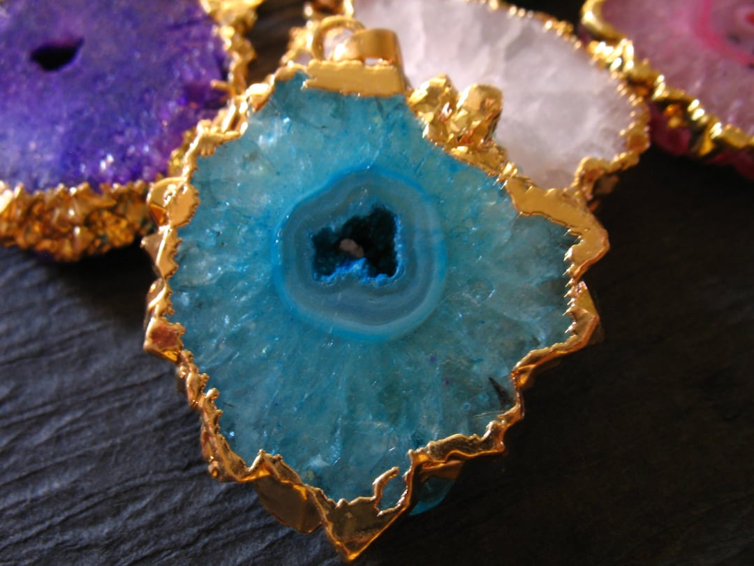 Clearance.. 1 5 10 Pc, Aqua BLUE SOLAR QUARTZ Pendant Charm, 25-40 Mm ...