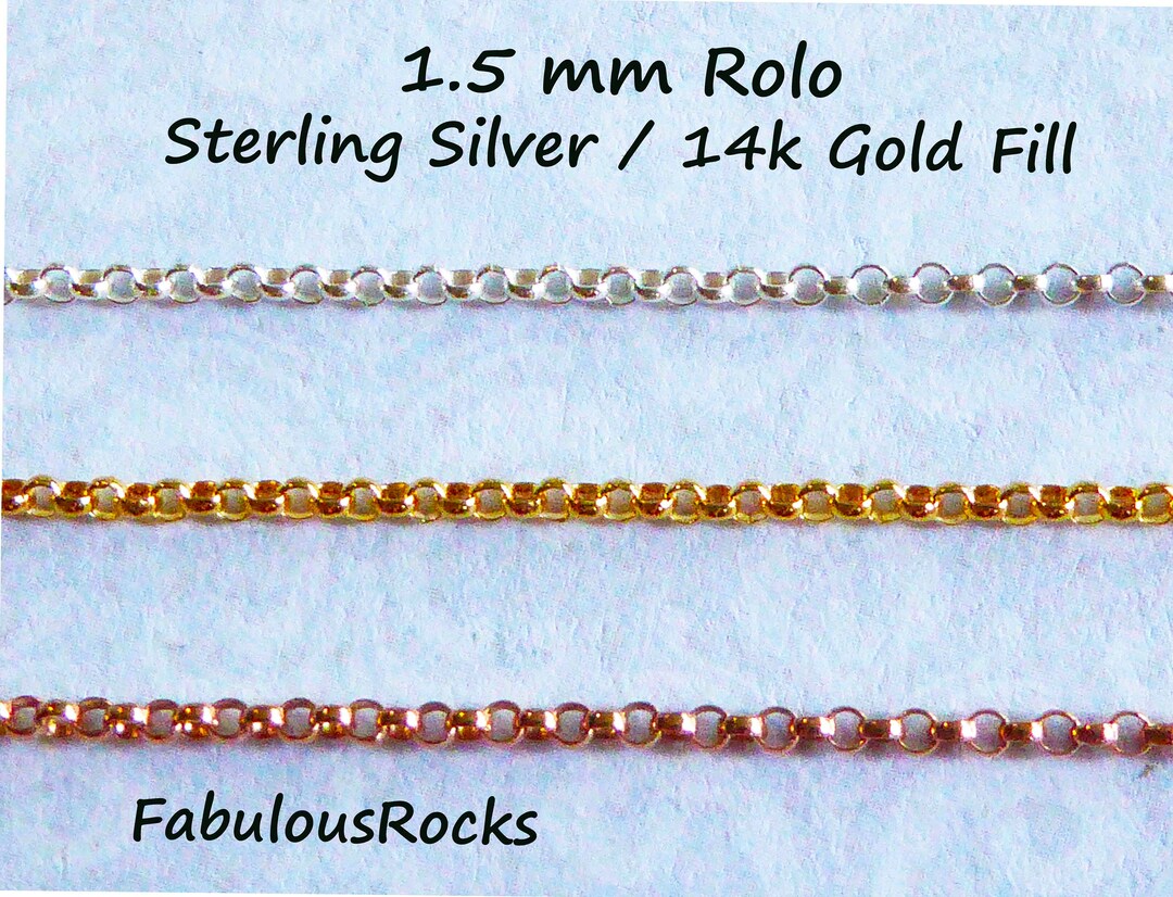 1.5 Mm Rolo Chain Cable Chain, Solid 925 SS or 14k Gold Fill Gold Rolo ...