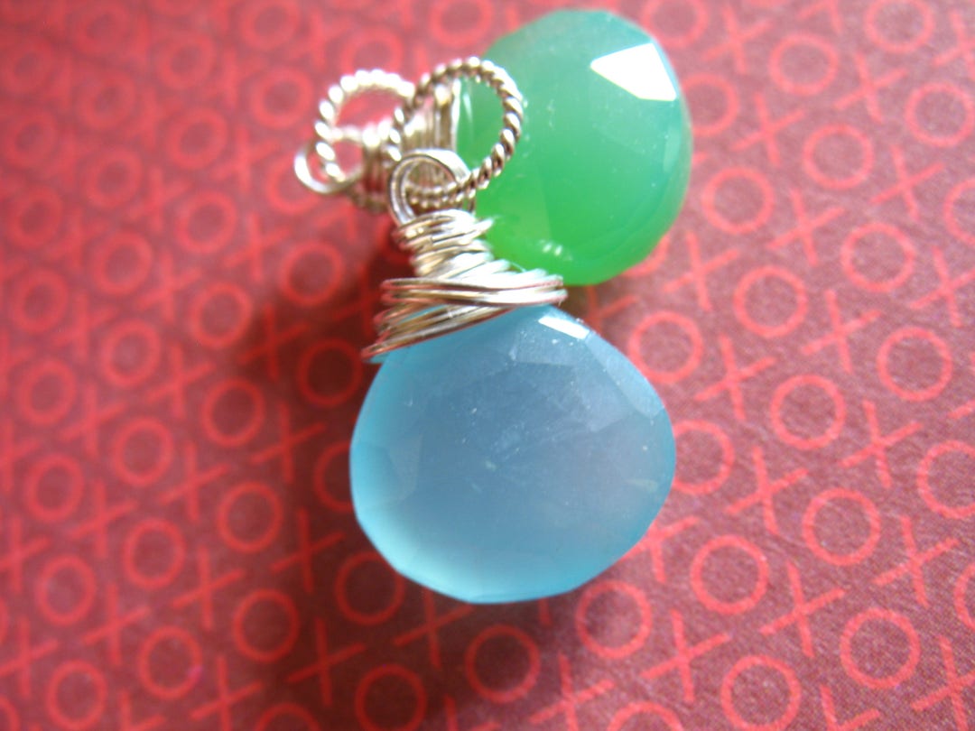 Aqua Blue Chalcedony Drop Pendant: Sterling Silver Wire Wrapped ...