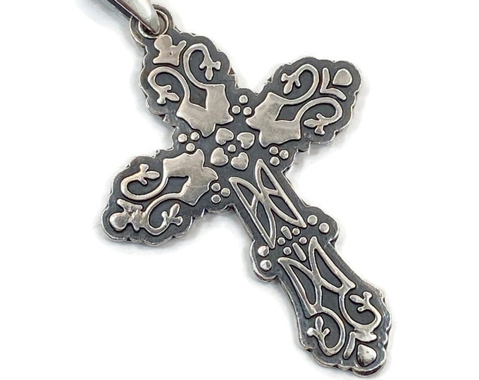 Sterling Cross, Mexico, Sterling Silver, Black, 2" Long, Ornate, Large ...