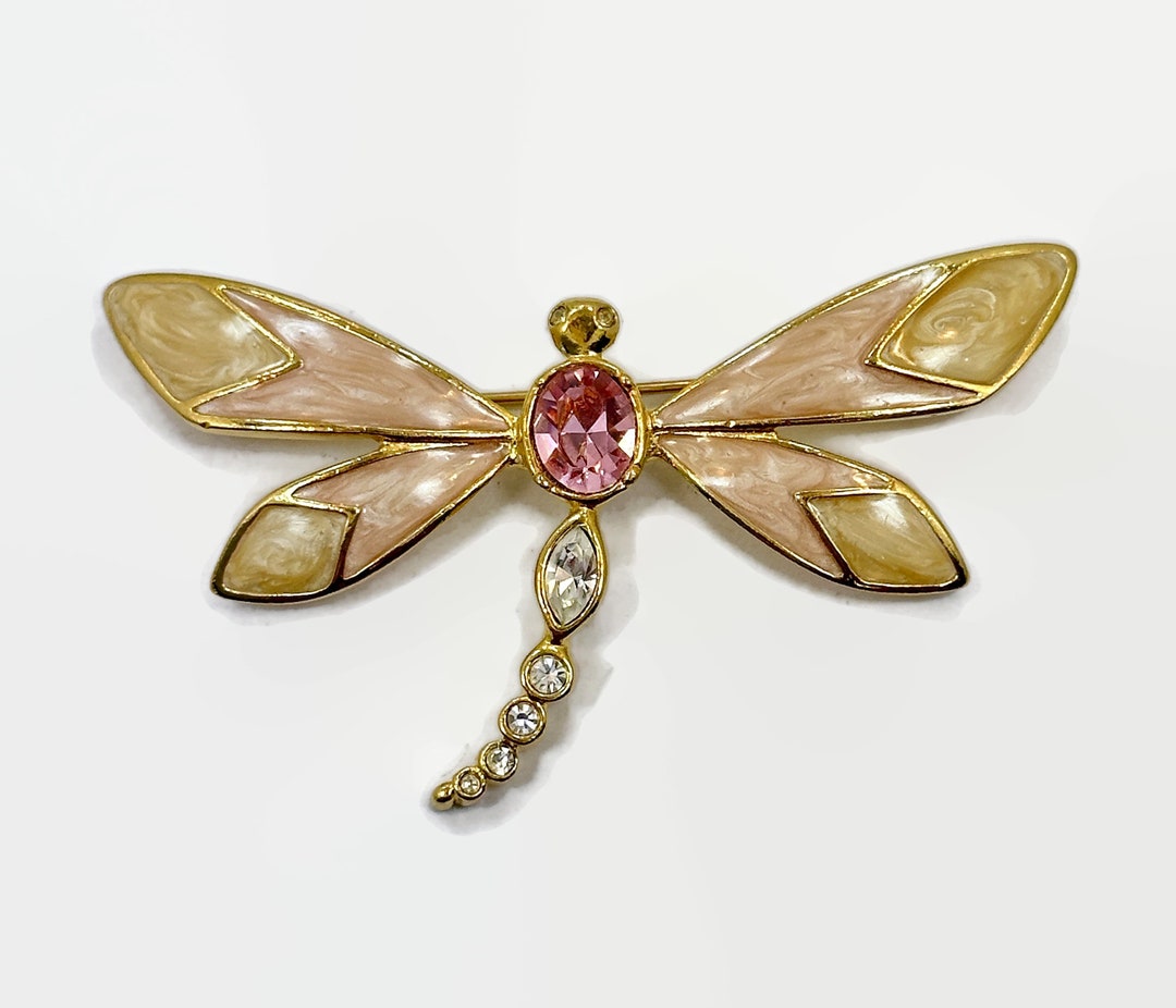 Dragonfly Brooch, KJL, Avon, Kennth Jay Lane, Pink, Enamel, Gold ...
