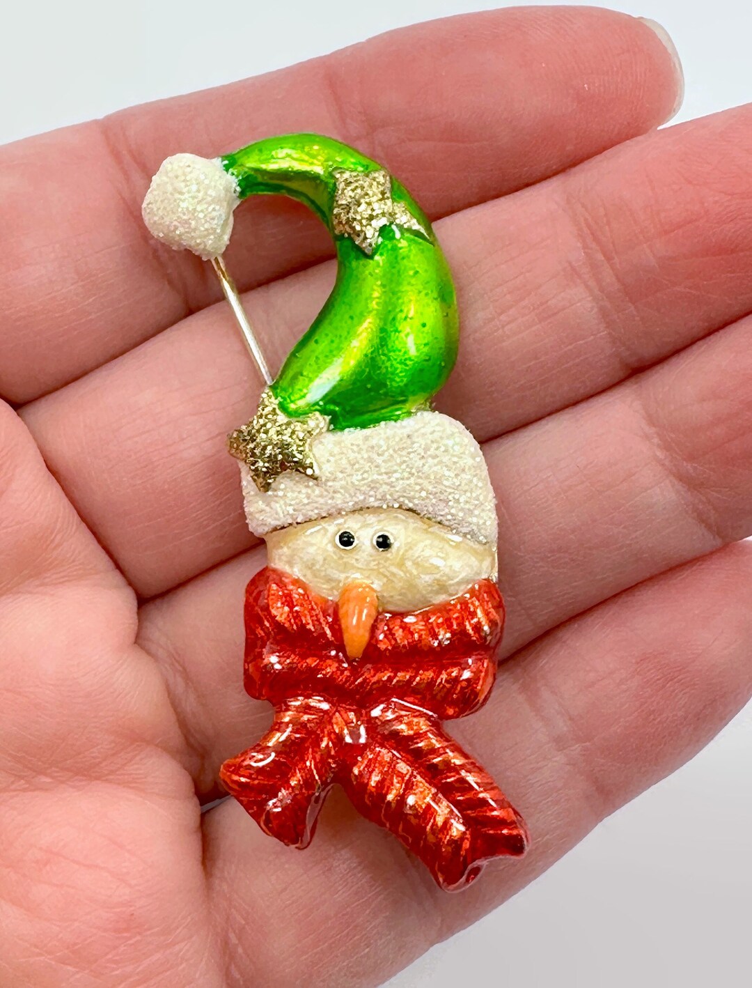 Snowman Pin Danecraft Signed Glittering Christmas Brooch - Etsy
