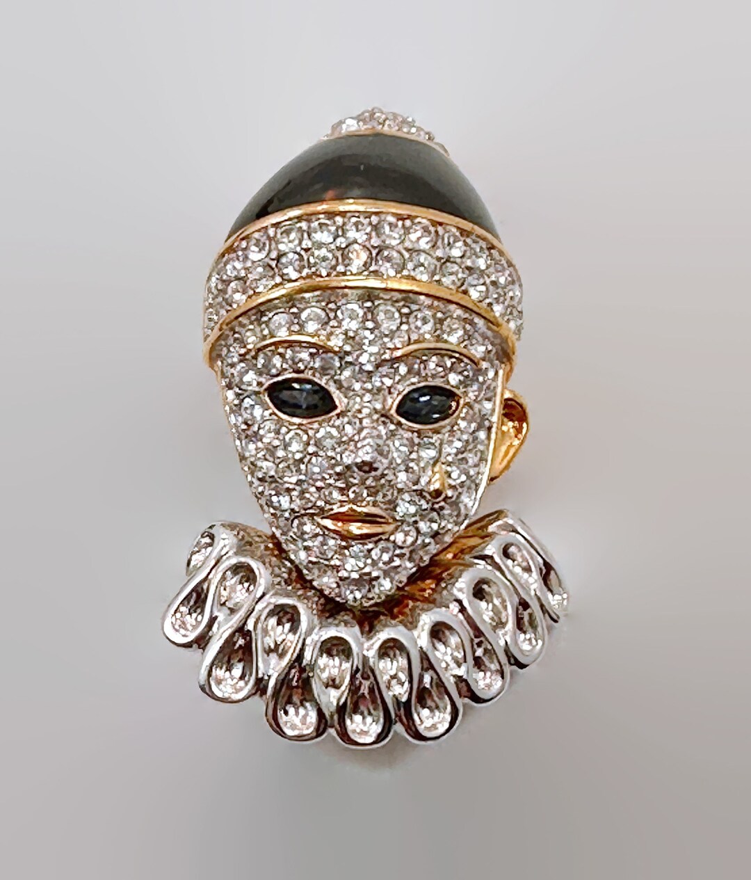 Swarovski Brooch, Pierrot Clown, Pave Crystal, Rhinestone, Enamel ...