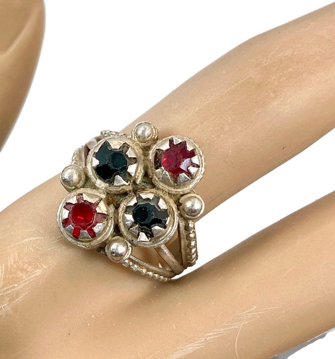 Afghan Ring, Old Silver Ring, Pakistan, Red, Green, Vintage Ring, Size ...