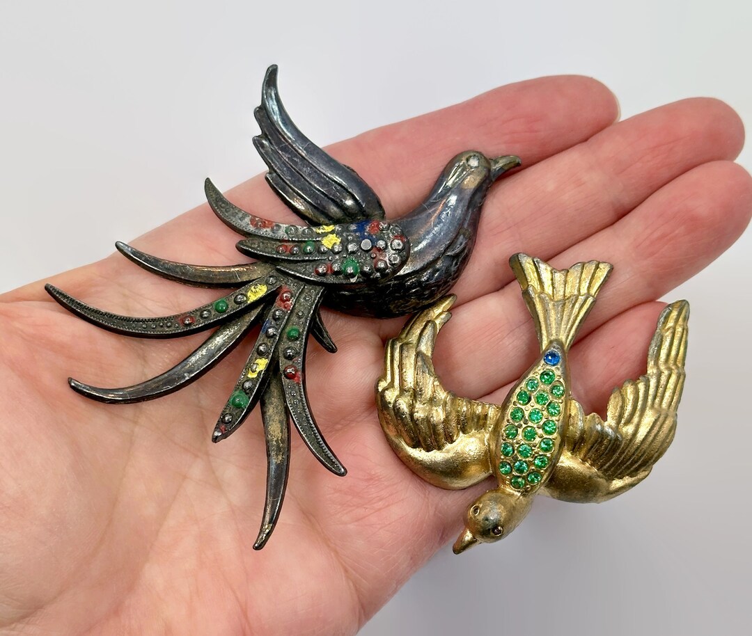 Bird Brooches, Pot Metal, 40s, 30s, Art Deco, Bird of Paradise, Swallow ...