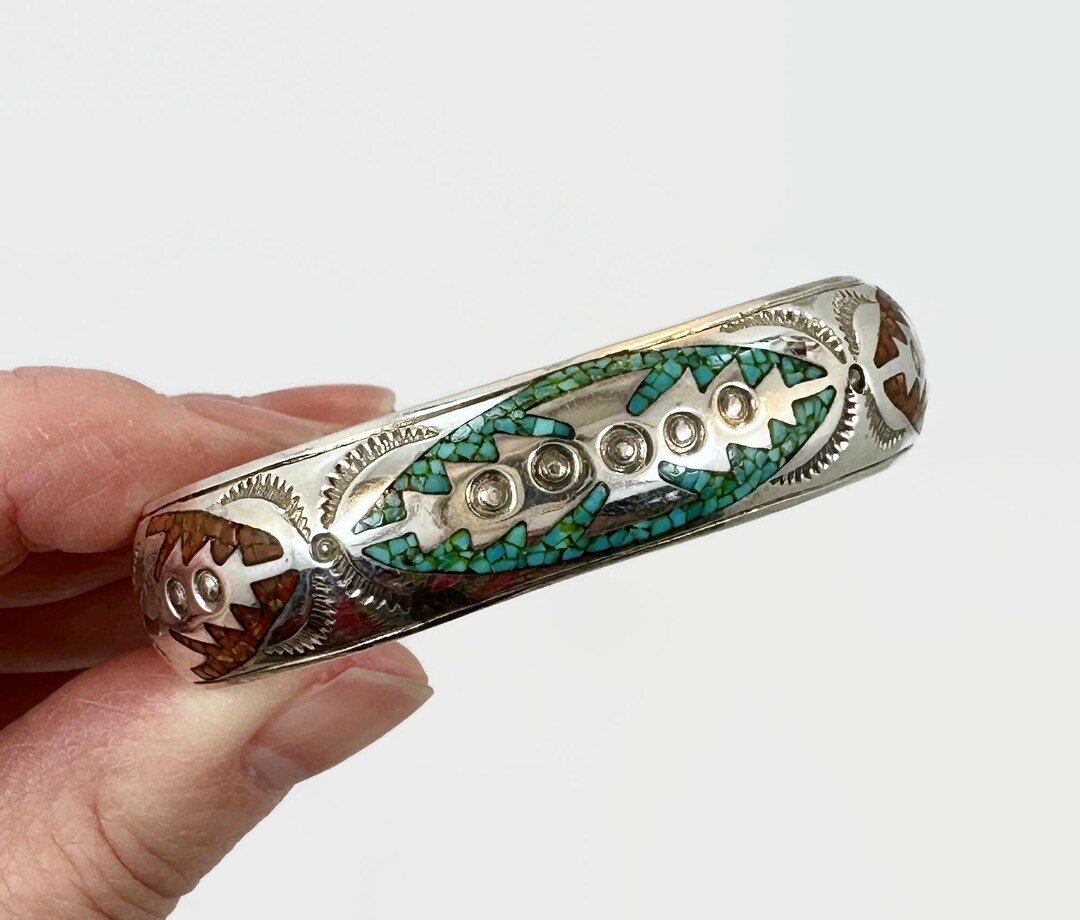 Navajo Cuff, Sterling Silver, Turquoise, Coral, Nakai, Signed ...